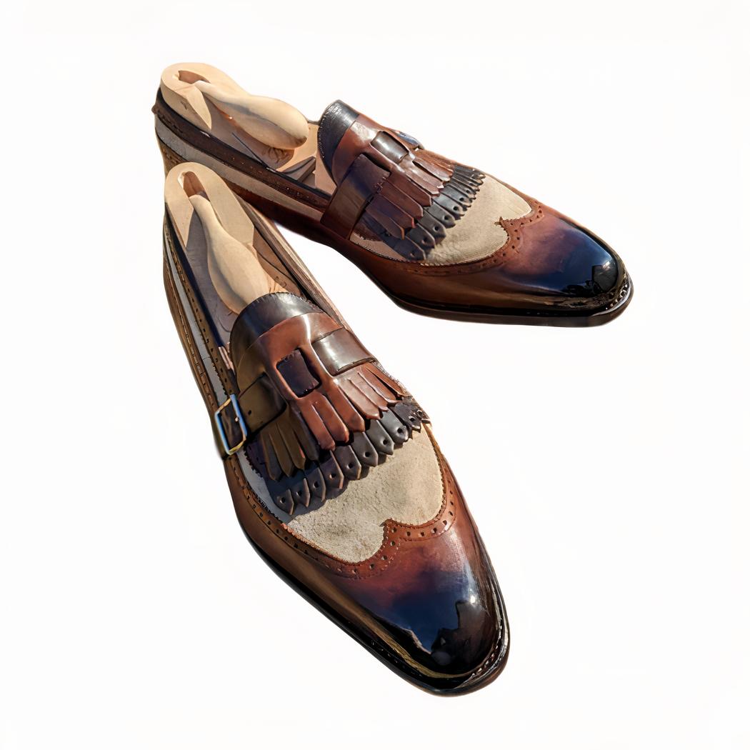 Mocassins bicolores à franges avec boucle • Mon Mocassin