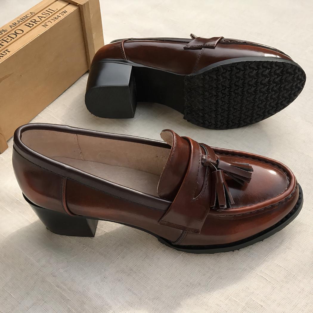 Mocassins en cuir à talon moyen pour femme • Mon Mocassin