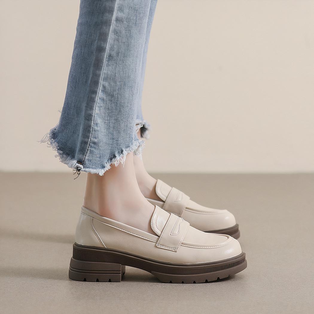 Mocassins à plateforme en cuir beige pour femmes • Mon Mocassin