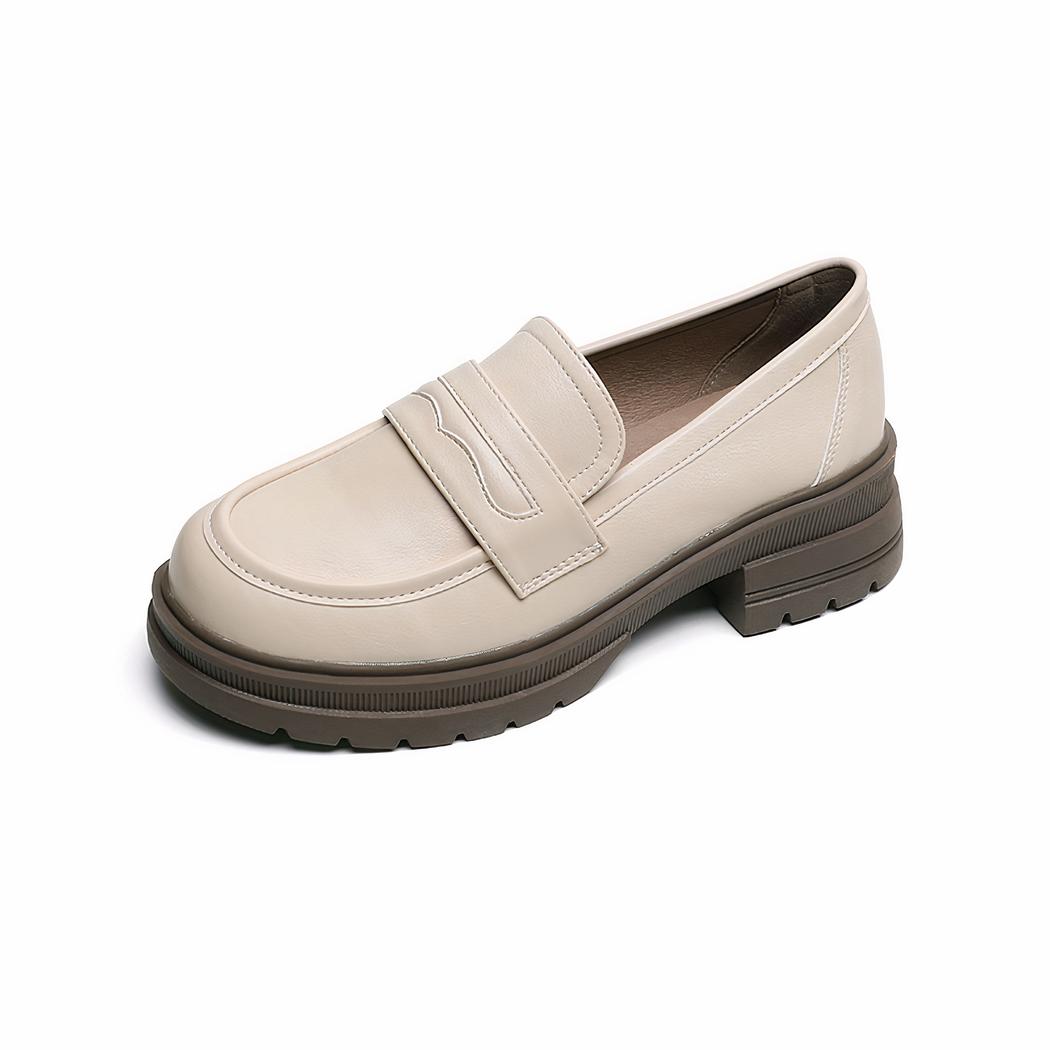 Mocassins à plateforme en cuir beige pour femmes • Mon Mocassin